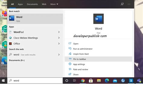 Pinning Word To Taskbar DeveloperPublish Tutorials
