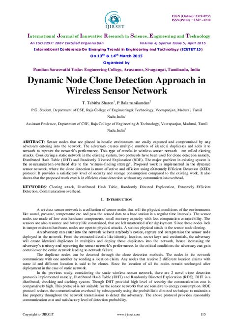 Pdf Efficient Clone Detection In Dynamic Sensor Networks