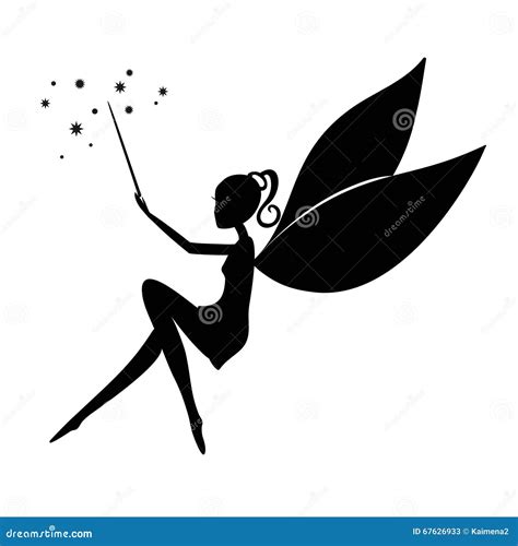 Silueta Negra De Hadas Con Una Vara Mágica Ilustración Del Vector