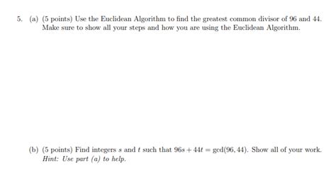 Solved A Points Use The Euclidean Algorithm To Find Chegg