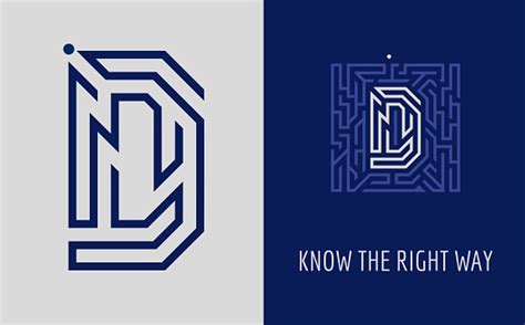D 편지의 미로 회사의 기업 정체성에 대 한 크리에이 티브 기호 편지 디 상징 하는 미로 오른쪽 경로 솔루션의 선택 컨설팅 금융