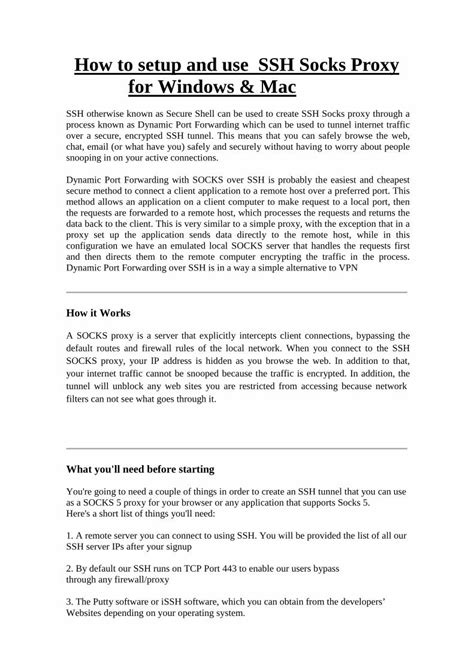Pdf How To Setup And Use Ssh Socks Proxy For Windows And Mac Dokumentips