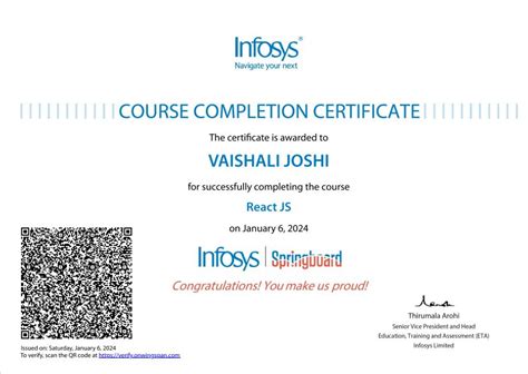 Completed Reactjs Course At Infosys Vaishali Joshi Posted On The
