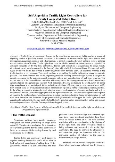 Pdf Self Algorithm Traffic Light Controllers For Heavily · Pdf