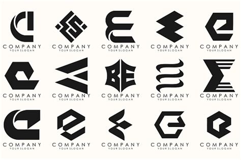 편지 E 추상 로고 디자인 기호의 컬렉션입니다 문자가 있는 기하학적 로고 메가 컬렉션 0명에 대한 스톡 벡터 아트 및 기타