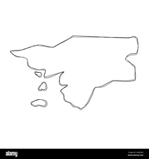 Guinea Bissau Country Simplified Map Thin Triple Pencil Sketch Outline Isolated On White