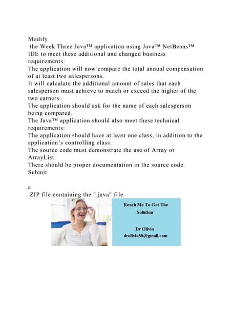 Modify The Week Three Java™ Application Using Java™ Netbeans™ Ide Docx