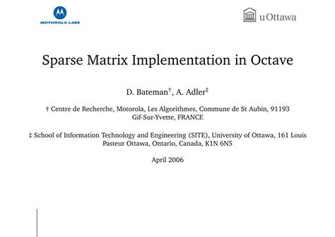Pdf Sparse Matrix Implementation In Octave Carleton · Sparse Matrix