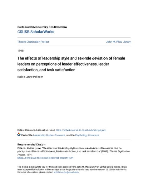 Pdf The Effects Of Leadership Style And Sex Role Deviation Of Female Leaders On Perceptions Of