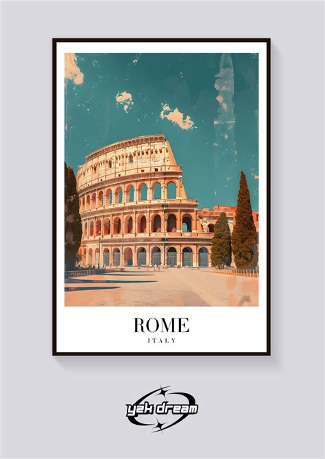 Vintage Travel Poster Rome Colosseum Print Italy Wall Art