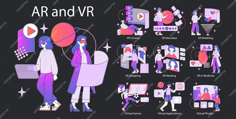 Ar와 Vr은 영화에서 몰입하는 경험을위한 인터랙티브 기술을 설정합니다 프리미엄 벡터