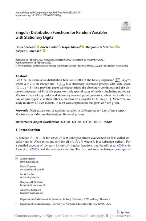 Singular Distribution Functions For Random Variables With Stationary Digits Request Pdf