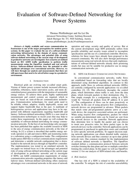Pdf Evaluation Of Software Defined Networking For Power Systems