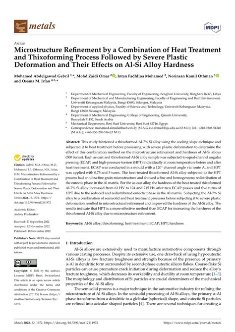 Pdf Microstructure Refinement By A Combination Of Heat Treatment And Thixoforming Process