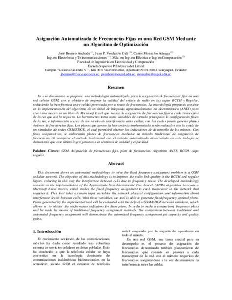 Pdf Asignación Automatizada De Frecuencias Fijas En Una Red Gsm Mediante Un Algoritmo De