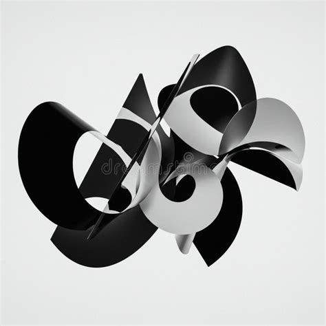 Abstract 3d Composition With Interlocking Black And White Geometric Shapes Curved Stock