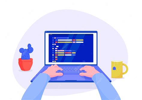 premium vector man programmer working on computer with code on screen