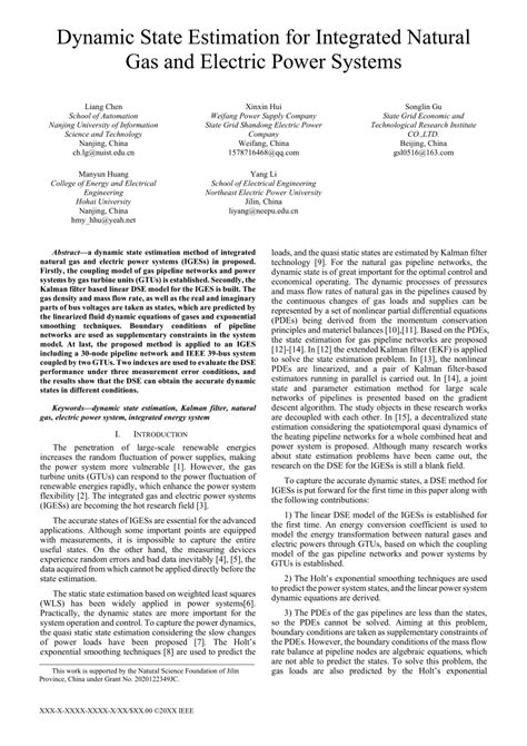 PDF Dynamic State Estimation For Integrated Natural Gas And Electric Power Systems