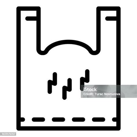 셀로판 패키지 라인 아이콘입니다 손잡이가 있는 폴리에틸렌 팩 플라스틱 제품 디자인 컨셉 윤곽선 스타일 픽토그램 흰색 사용 및 앱