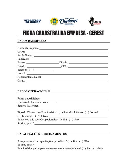Ficha Cadastral Da Empresa Cerest Pdf