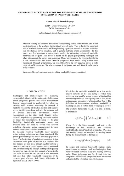 pdf an enhanced packet pair model for end to end available bandwidth