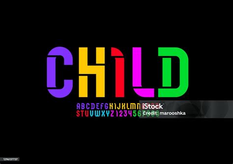 스텐실 컬러 글꼴 압축 된 대담한 밝은 알파벳 현대 기하학적 모듈 문자 및 숫자 벡터 일러스트 10eps 스텐실에 대한 스톡