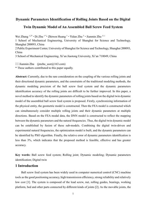 Pdf Dynamic Parameters Identification Of Rolling Joints Based On The Digital Twin Dynamic