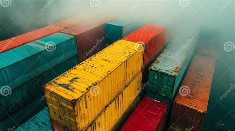 Group Of Objects Container Warehouse And Cranes Load Unloading Stacking In A Row Photograph