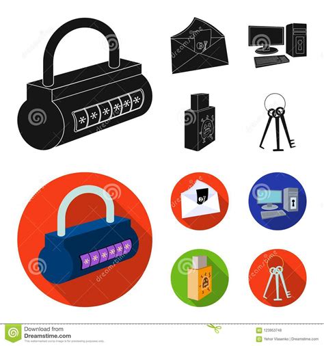 Virus Monitor Display Screen Hackers And Hacking Set Collection Icons In Blackflat Style