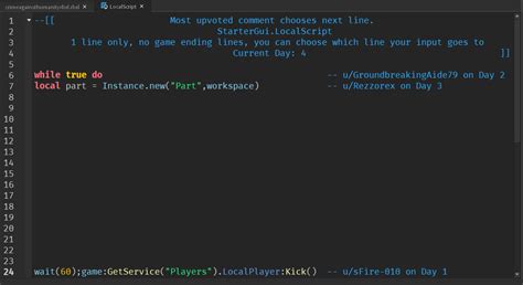 Most Upvoted Comment Chooses Next Line Day 4 Rrobloxgamedev