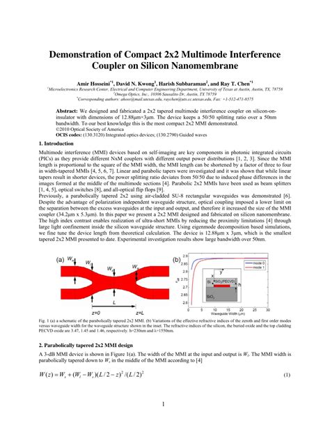 Pdf Demonstration Of Compact 2×2 Multimode Interference Coupler On