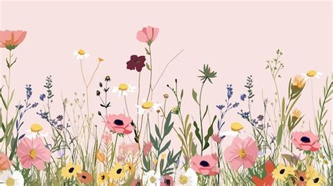 Un Fondo Rosa Con Flores Y Hierba Y Un Fondo Rosa Vector Premium
