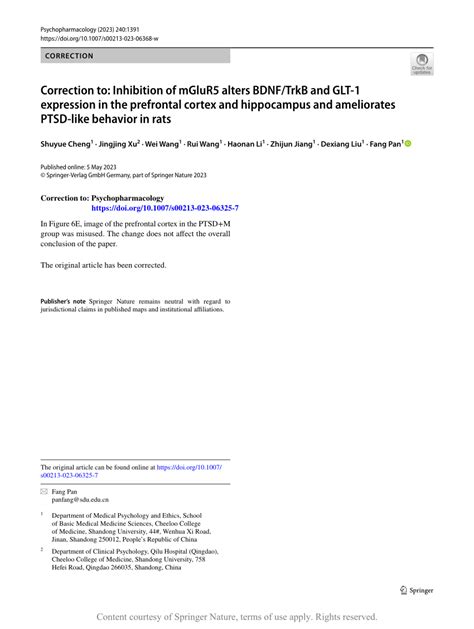 Correction To Inhibition Of Mglur5 Alters Bdnf Trkb And Glt‑1