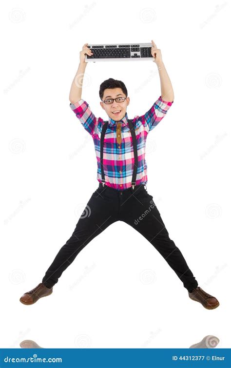 Computer Nerd With Keyboard Isolated Stock Image Image Of Business Communication 44312377