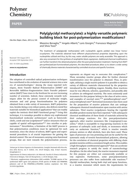 Pdf Polyglycidyl Methacrylate A Highly Versatile Polymeric