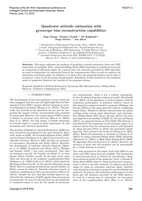 Pdf Quadrotor Attitude Estimation With Gyroscope Bias Reconstruction Capabilities