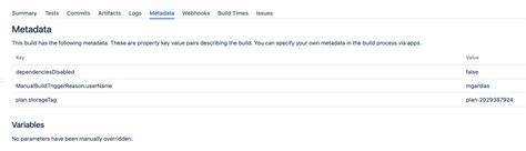 Viewing The Metadata For A Build Result Bamboo Data Center Atlassian Documentation