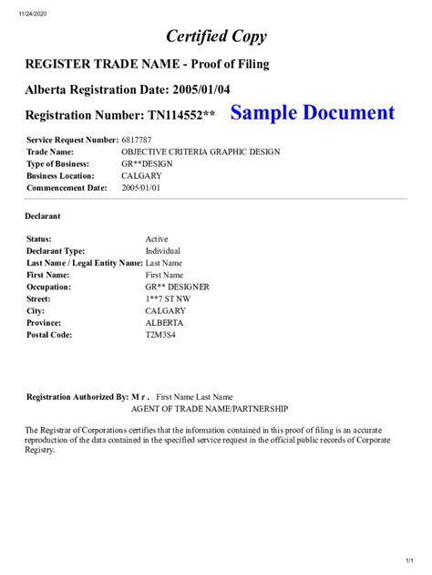 Fillable Online Register Trade Name Proof Of Filing Fax Email Print