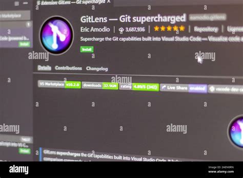 Gitlens Extension For Visual Studio Code Stock Photo Alamy