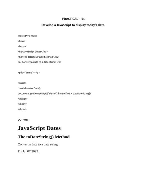 Javascript Dates The Todatestring Method Pdf Java Script Computing