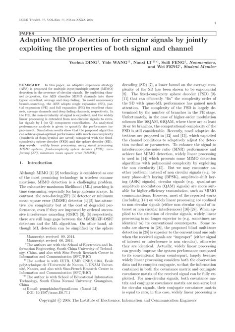 Pdf Adaptive Mimo Detection For Circular Signals By Jointly Exploiting The Properties Of Both