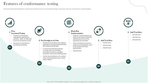 Features Of Conformance Testing Compliance Testing Ppt Show Graphics