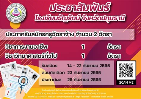 ประกาศรับสมัครครูอัตราจ้าง จำนวน 2 อัตรา โรงเรียนธัญรัตน์