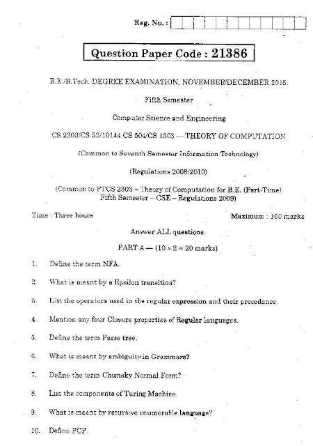 CS2303 Theory Of Computation Nov Dec 2015 Question Paper University Question Papers