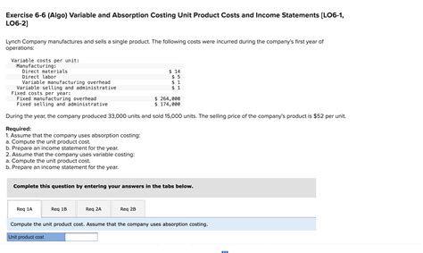 Solved Exercise Algo Variable And Absorption Costing Chegg Com
