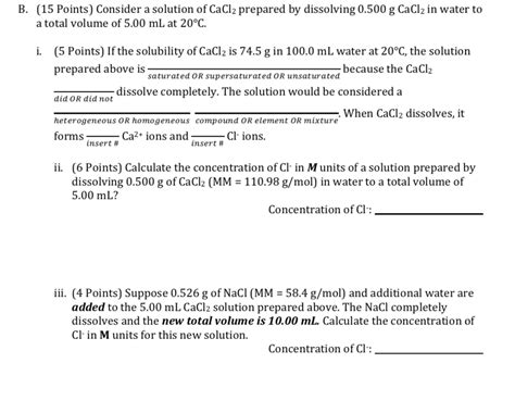 solved b 15 points consider a solution of cacl2 prepared