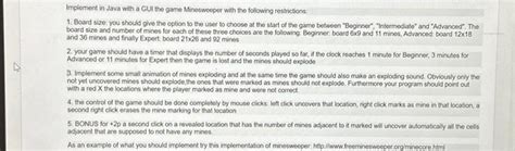Solved Implement In Java With A Gui The Game Minesweeper