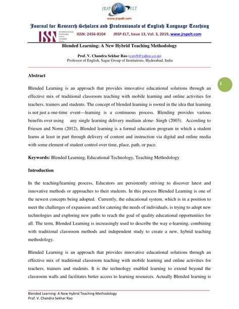 PDF Blended Learning A New Hybrid Teaching Methodology