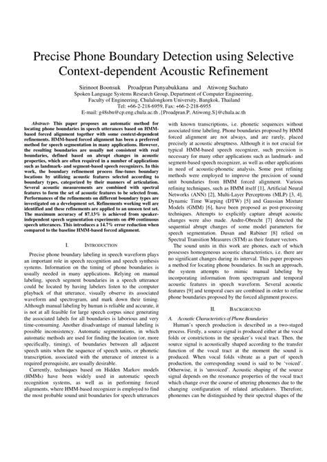 Pdf Precise Phone Boundary Detection Using Selective Context