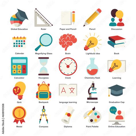 E Learning Education Elements Flat Set Icon Symbol Template For Graphic And Web Design